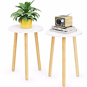 MUDEELA 16.5" Tall 2 Pack Plant Stands, Modern Plant Table, Mid Century, Indoor, Outdoor, Plant Stool, Small Side Table White