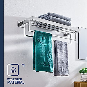 KOKOSIRI 24'' Bathroom Towel Shelf Chrome Towel Rack with Two Bath Towel Bars SUS304 Stainless Steel Wall Mounted, Polished Finish, B6003CH
