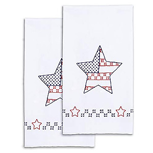 Jack Dempsey Needle Art Independence Day Embroidery Towels, white