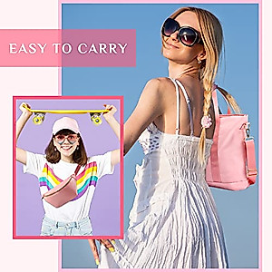 Kacctyen 4 Pieces School Backpacks Set Preppy School Book Bag Nylon Pouch Makeup Bag with Travel Tote Bag Solid Color Fanny Bag Back School Supplies for Student Teens Girls (Pink)