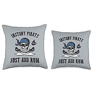 Funny Pirate Lover Gifts Men Women Instant Just Add Rum Funny Pirate Joke Skull Graphic Throw Pillow, 16x16, Multicolor