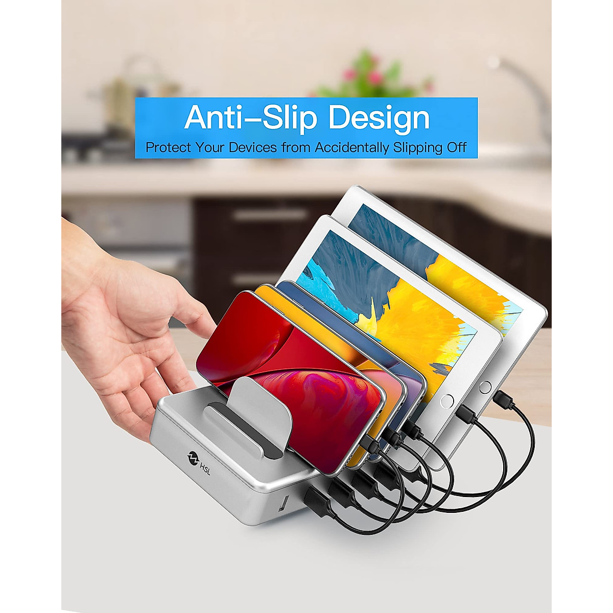 Charging Station for Multiple Devices - 6 Port Fast Charging Station for iPhone iPad Android and Tablet - Multi Charging Station - Phone Charging Station with 6 Mixed Cables Included(UL Certified)
