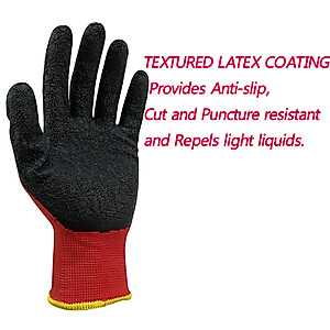 JM-FUHAND Heat Resistant Gloves for Men and Women,Latex Rubber Coated Gloves With Grip. (Medium(2 pairs), red)
