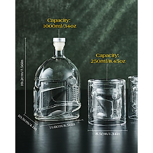 Galaxy Whiskey Decanter Set for Men, 34 Oz Decanter with Two Glasses, Handmade Leadfree Glass Decanter Set with Unique Helmet Design, Gift for Men, Dad, Him, Cool Drinking Accessories for Home Bar