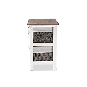 Baxton Studio Terena Modern Transitional Two-Tone Walnut Brown and White Finished Wood 2-Basket Storage Unit