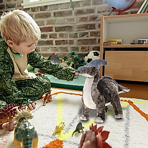 Dinosaur Plush Toy, 16" Parasaurolophus Stuffed Animal Throw Plushie Pillow Doll, Soft Grey Fluffy Friend Hugging Cushion - Present for Every Age & Occasion