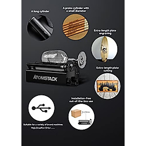 ATOMSTACK R3 Pro Engraver Rotary Roller, Engraver Y-axis Rotary Roller for 360° Engraving Cylindrical Objects with 4 Heightening Columns, 2 Support Shaft and 1 Support Frame