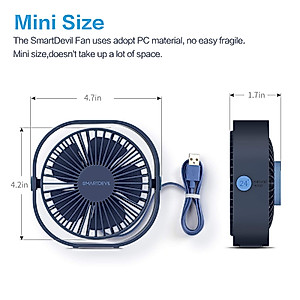 SmartDevil Small Personal USB Desk Fan,3 Speeds Portable Desktop Table Cooling Fan Powered by USB,Strong Wind,Quiet Operation,for Home Office Car Outdoor Travel (Navy Blue)