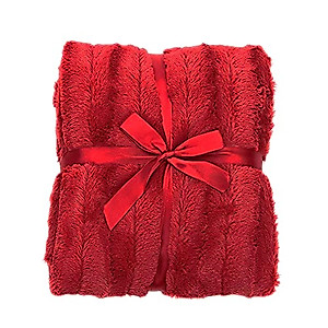Cheer Collection Faux Fur Blanket, Luxurious Blanket for Couch, Throw Blanket, 60" x 70" inches, Red Maroon