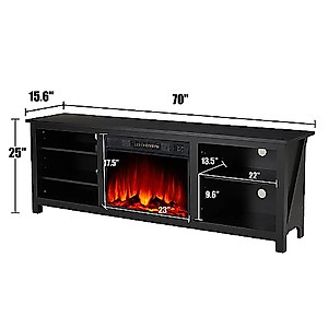AMERLIFE Fireplace TV Stand, Wood Texture Entertainment Center with 23'' Electric Fireplace, Farmhouse Entertainment Stand Media TV Console for TVs Up to 80'', 70 inches, Black