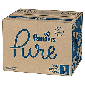 Diapers Size 1, 198 Count - Pampers Pure Protection Disposable Baby Diapers, Hypoallergenic and Unscented Protection (Packaging & Prints May Vary)