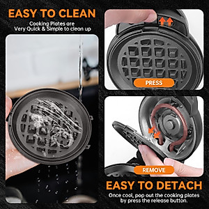 Baker's Friend 4 in 1 Mini Waffle Maker with Removable Plates, A Set of Mini Pancake Maker, Mini Donut Maker, Mini Heart Shape Waffle Maker and Small Waffle Maker, Recipe Included, Graphite