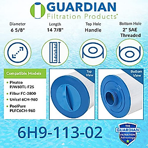 Guardian Filtration Products 2-Pack Pool Spa Filter Replaces Unicel 6CH-960, Pleatco Pjw60TL-F2S, Filbur FC-2800