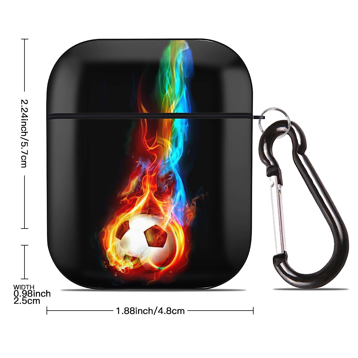 Soccer Ball Case for AirPods Case Cover, Rainbow Fire Soccer Cute Shockproof Protective Case with Portable Keychain, Compatible with Apple AirPods Charging Case 2&1 for Women Girls