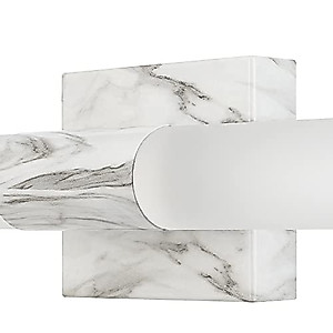 Globe Electric 51847 Edinburgh 2-Light LED Integrated Dimmable Wall Sconce Vanity Light, White Faux Marble, Frosted Acrylic Shades, 19W, 1200 Lumens