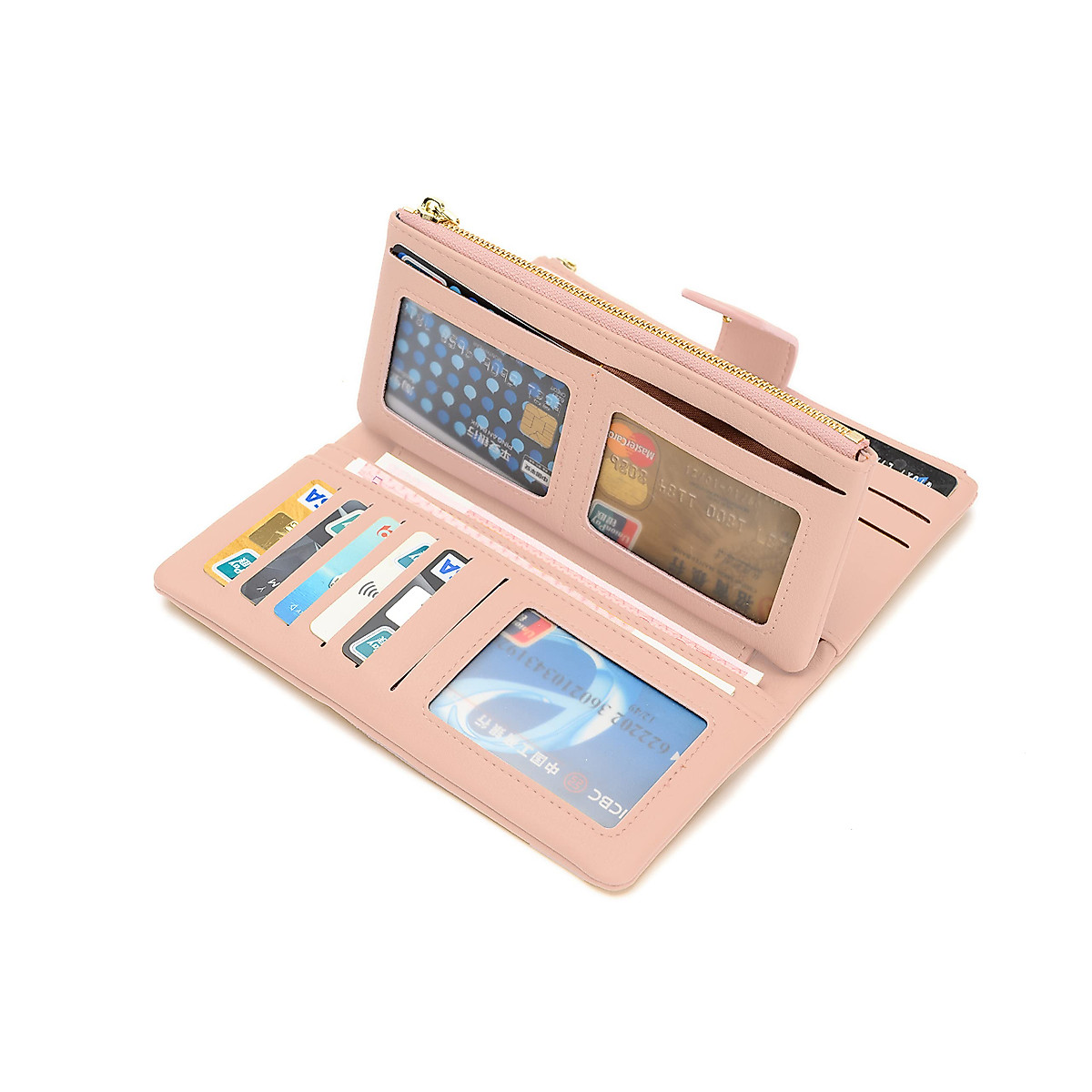 Forever yameili Wallets for Women PU Material Portable Lady Wallet Large Capacity Credit Card Wallet (Pink)