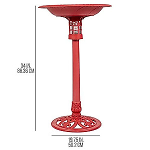Sun-Ray 811011 Solar Lighted Bird Bath, Red
