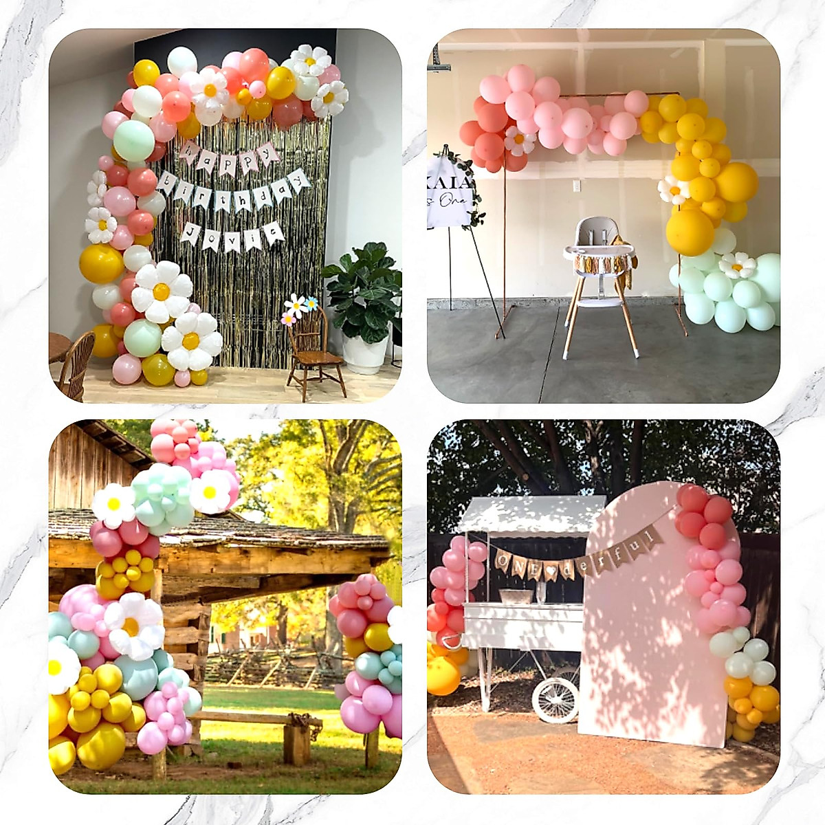 JOPY Daisy Balloon Garland Arch Kit Macaron Pastel Flower Rainbow Balloons Theme Party Decorations for Girls Baby Shower Birthday Bridal Wedding