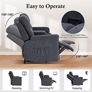 Consofa Loveseat Recliner, Manual Reclining Loveseat with Console, 68'' Wall Hugger Reclining RV Theater Seats, Double Recliner Loveseat with Cup Holder and Side Pocket for Living Room