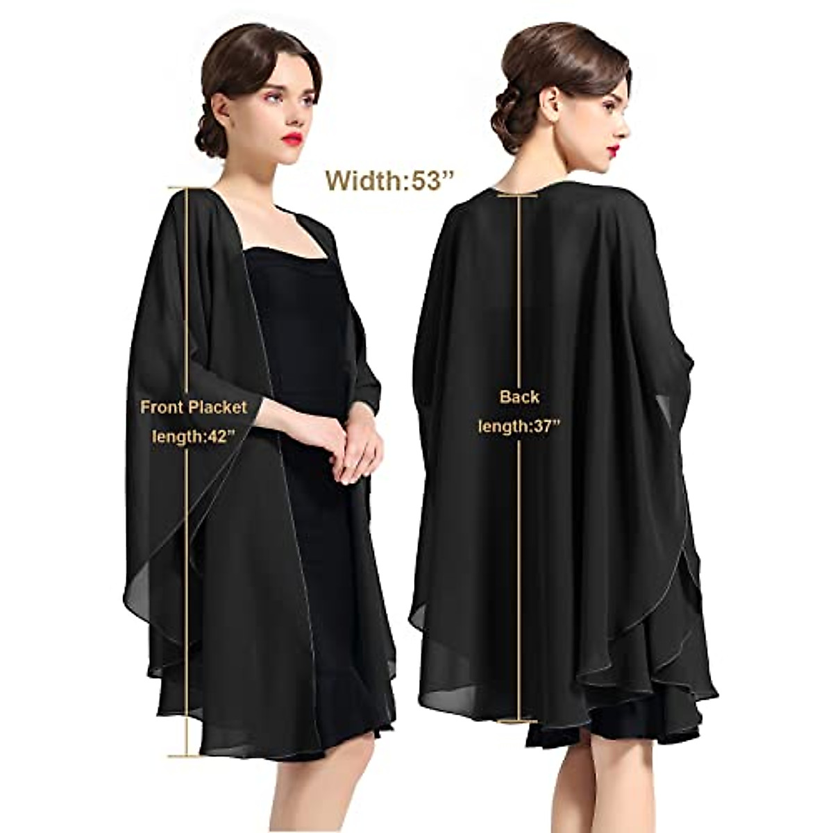 BEAUTELICATE Chiffon Shawl Bridal Wedding Wrap Long Evening Scarves Scarf Black