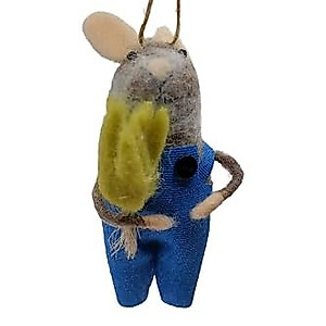 OnHoliday Wool Felt Mouse in Overalls Gardening with Plant Hanging Christmas Tree Ornament
