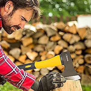 Hitdudu Camping Axe, 14.7" Chopping Hatchet for Firewood Splitting, Forged Carbon Steel Heat Treated, Durable Fiberglass Handle with Anti-Slip Rubber Grip for Outdoor Survival Hiking Home