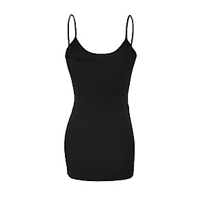 Emmalise Clothing Women's Basic Casual Plain Long Camisole Cami Top Tank, Black, X-Large