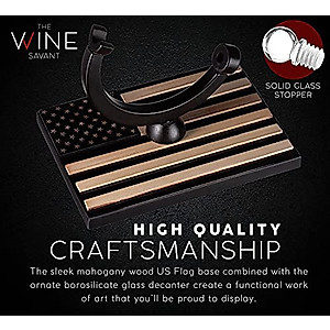 Father's Day Whiskey Decanter Set with 4 Liquor Glasses Air Force Whisky Decanter & Glass Set with Wood Base & 9 Whiskey Stones - US Airforce Gifts for Men - Globe Bourbon & Scotch Gifts for Dad