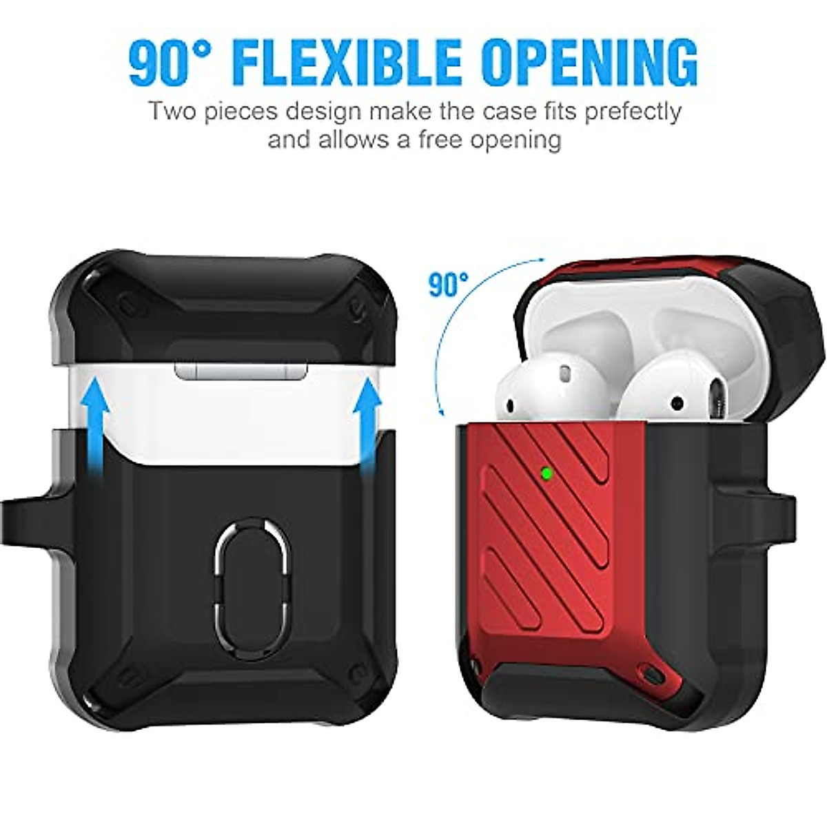 Maxjoy for Airpods 2 Case Cover, Airpods Protective Case Rugged Full-Body Hard Shell Shockproof Cover with Keychain Compatible with Apple Airpods 2 1 Charging Case (Front LED Visible), Red