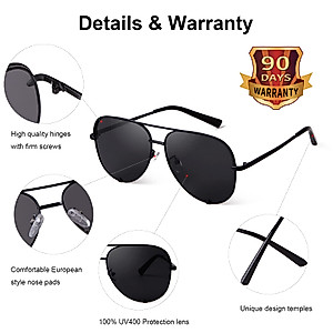 SORVINO Aviator Sunglasses for Women Classic Oversized Sun Glasses UV400 Protection（Black/Black