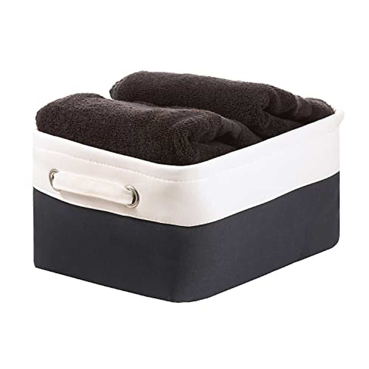 Canvas Storage Basket Organizer, Small | Fabric Rectangular Basket with Handles for Toys, Linen Closet, Clothes | Ideal Cube Storage Bin for Shelves, Black