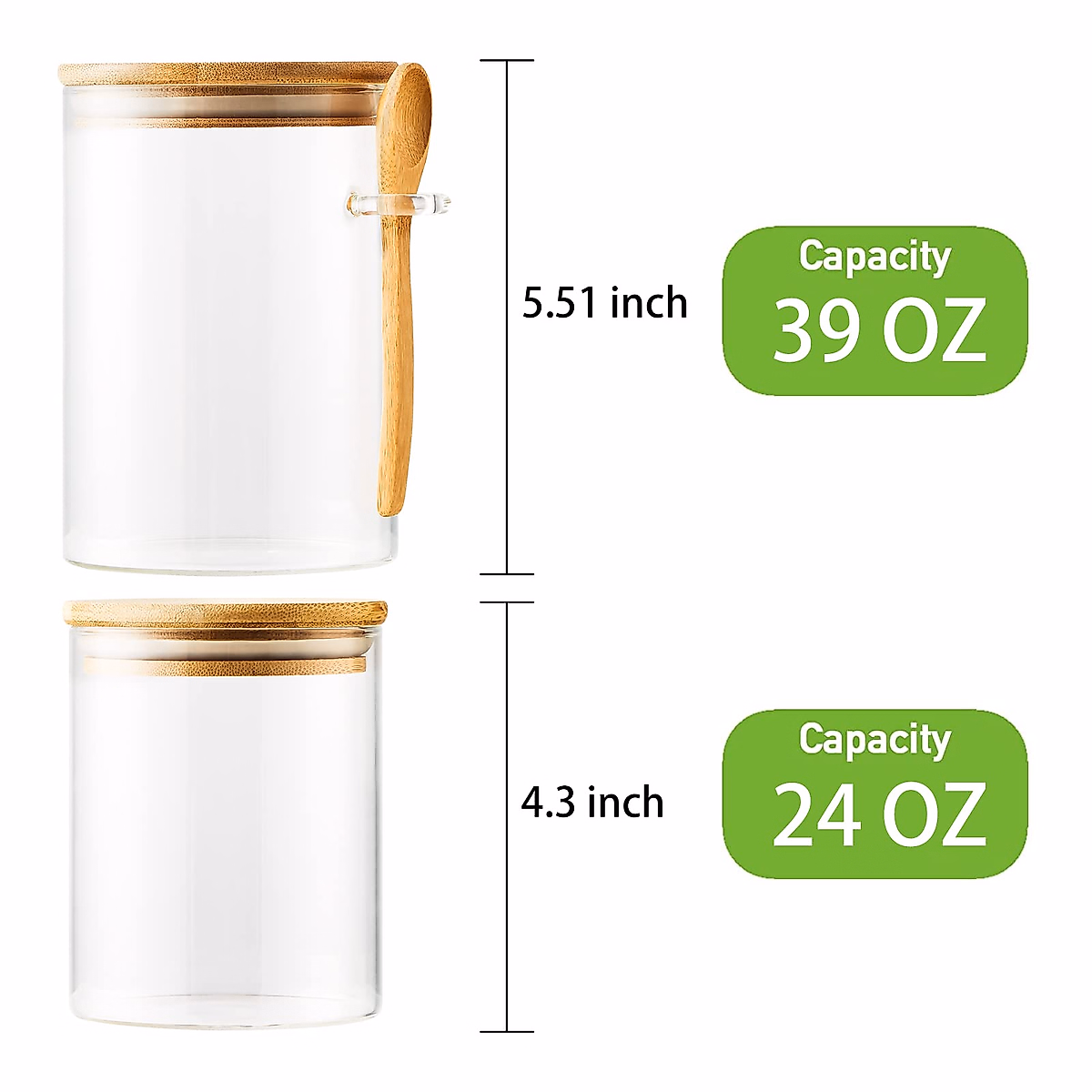 ERISED 6-Pack Glass Containers with Bamboo Lids, Glass Jars，Glass Canisters, Kitchen Canisters for Candy,Cookie,Rice,Sugar,Flour,Pasta,Nuts