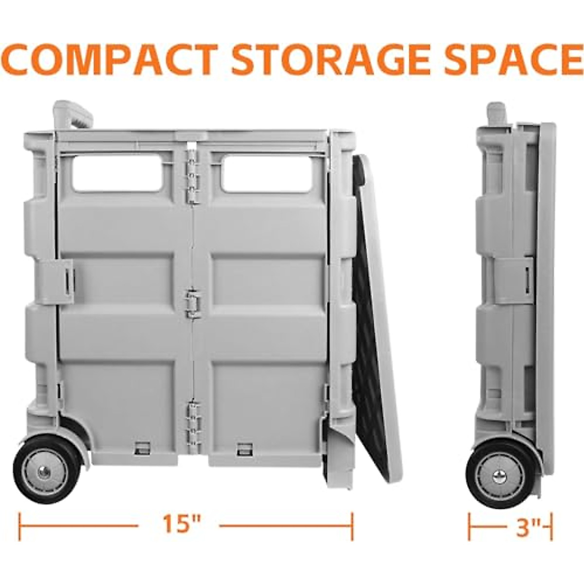 MaxWorks 50704 Collapsible Gray Rolling Folding Dolly Grocery Cart - Multi-Functional Teacher Dolly with Extra Storage, Durable Wheels, and Easy-to-Fold Design for Classroom, Office, Shopping