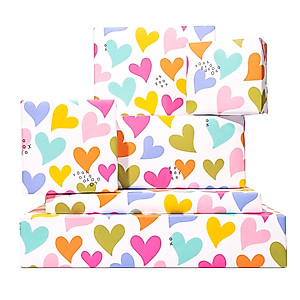CENTRAL 23 Heart Wrapping Paper - 6 Sheets of Colorful Gift Wrap - Birthday Wrapping Paper for Women - Anniversary or Valentines Day Gift Wrap For Girlfriend Wife - Baby Shower - Pink Hearts