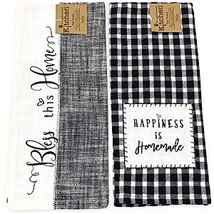 Kay Dee Designs Farmhouse, Happiness is Homemade & Bless This Home Tea Towel Kitchen Dishtowel Set, Classic Flat Tea Towel Ideal for Drying Glassware and Everyday Kitchen Tasks