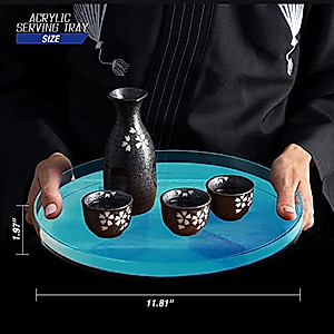 Upving Decorative Tray for Coffee Table Decor Acrylic Tray Large Round Trays Serving Food Tray for Eating Cologne Organizer Perfume Bathroom Livingroom Kitchen Table Decor Blue Photography Props