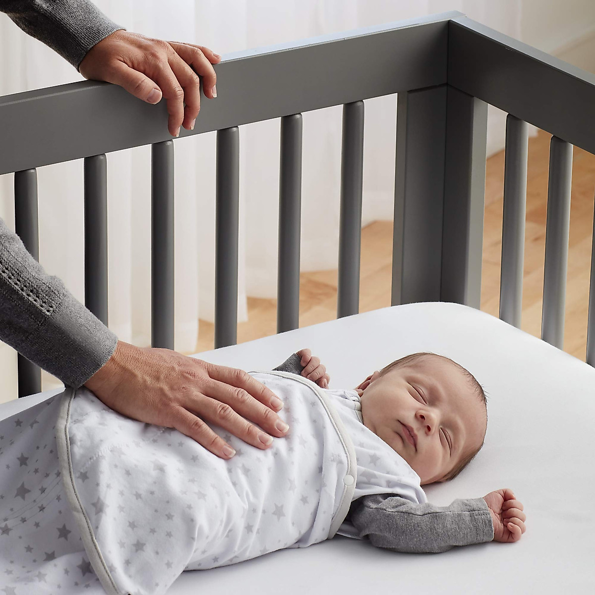 BreathableBaby Adjustable 3-in-1 Soft Premium Cotton Newborn Swaddle Trio Blanket & Wrap, (Infants 0-4 months) – Gray Watercolor Stripe, Arms Up, Arms Down, Arms Out, 61233-A