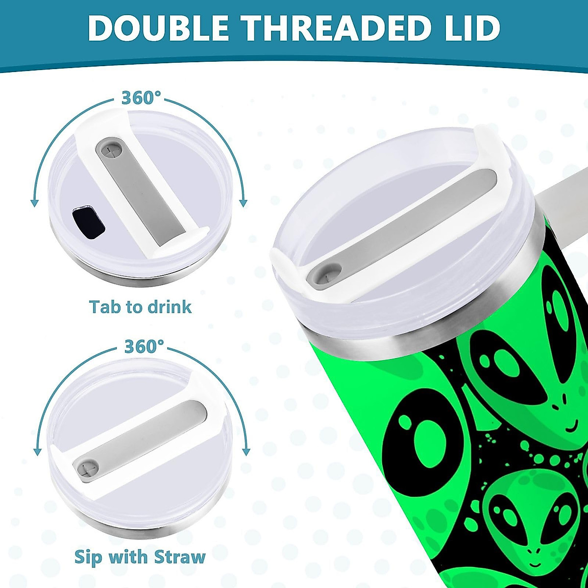 ARGTILDN 40 oz Tumbler Green Space Alien Insulated Travel Mug with Handle and Straw Lid Stainless Steel Vacuum Coffee Cup Tea Beverage Container Water Bottles for Car Sports office