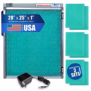 Wingman1 Electronic Air Filter with 1-Yr Supply of Air Purifier Pads - HVAC, Heater, Air Return, Furnace Filters for House - Air Conditioner Replacement Filters - Easy Homeowner Installed - 20x25x1