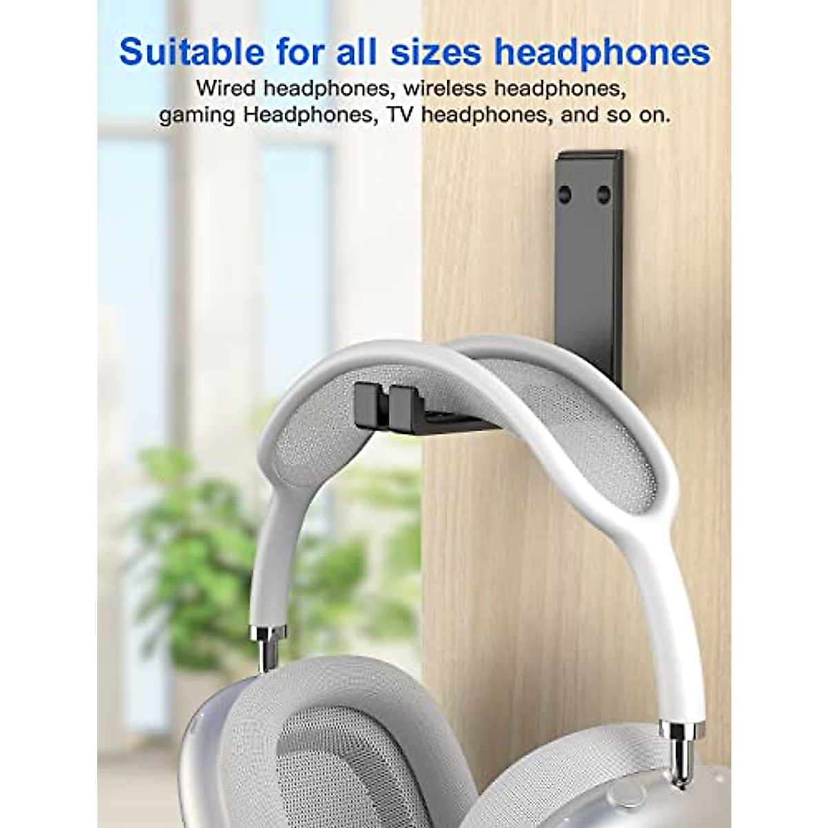 Link Dream Foldable Headphone Hanger Headphone Stand Aluminum Headset Hook Holder Mount Strong 3M Adhesive Headphone Hanger Mount with Cable Organizer for All Headphones - Space Saving Design (Black)