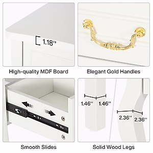 Tribesigns Computer Desk with 3 Drawers, 47-Inch White Home Office Desk with Storage, Antique Wooden Study Writing Table Workstation for Small Space