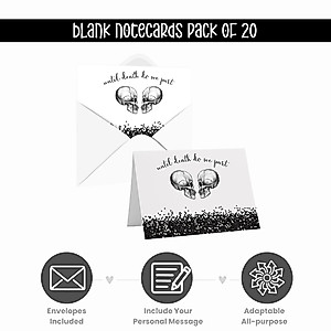 Glam Skull Thank You Cards with Envelopes Wedding, Gothic Bridal Shower, Engagement Party, Rehearsal Dinner, Black and White Everyday Essentials, Simple Halloween Note Set Folded, 20 Pack