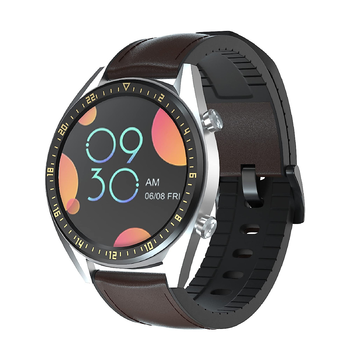 JBR Quick Release Watch Band, 20mm 22mm Universal Sweatproof Genuine Leather Silicone Hybrid Men Replacement Wristband Strap with Stainless Steel Clasp (Dark Brown, 22mm)