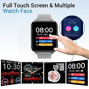 EBAKIN Smart Watch Fitness Tracker 1.4 inch Full-Touch Screen IP67 Waterproof Blood Pressure Heart Rate Blood Oxygen Multi-Sport Fashion Smartwatch(Gray)