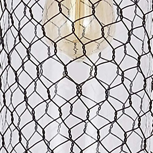 Amazon Brand – Stone & Beam Wire Cylinder Cage Ceiling Pendant Fixture with LED Light Bulb - 6.5 x 6.5 x 16.88 Inches, 20 - 55 Inch Cord, Black