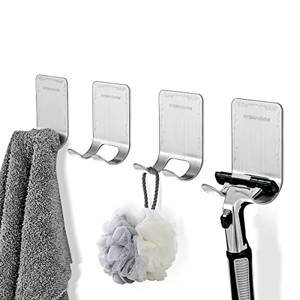 mydhadwre Razor Holder for Shower,Adhesive Shaver Hooks for Wall,Stainless Steel Towel Hooks for Bathroom, Waterproof Hangers for Robe Loofah Coat Keys Bag Plug