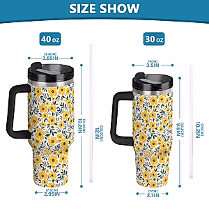 Yasala Car Tumbler with Handle Spring Yellow Flower Cute Travel Mug Coffee Cup Insulated Beverage Container Mega Cup for Hot Cold Drinking Thermos Water Bottle Cupholder Friendly 40 oz