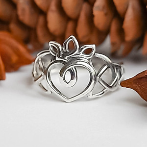 925 Sterling Silver Claddagh Rings for Women - Endless Celtic Knot Love Heart Crown Ring - Friendship Promise Engagement Rings - Norse Irish Jewelry Gifts for Her - Handmade (6.5)