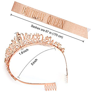 "Birthday Queen" Sash & Rhinestone Tiara Set COCIDE Rose Gold Birthday Sash and Tiara for Women Birthday Decoration Kit Rhinestone Headband for Girl Glitter Crystal Hair Accessories for Party