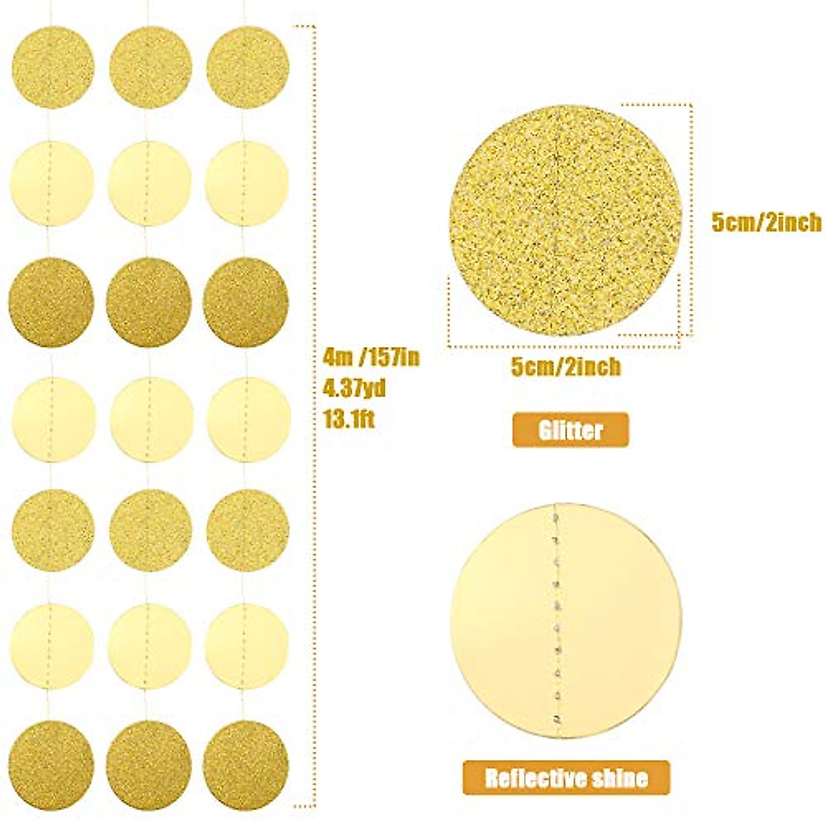 10 Pcs 131 ft Glitter Paper Circle Dots Circle Garlands Coin Garland Hanging Banners Dot Streamer Backdrop Background Decor for Birthday Baby Shower Wedding Party (Champagne Gold)